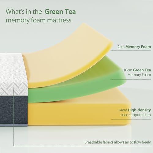 HOXURY King Mattress, 10 Inch Green Tea Memory Foam Mattress in a Box, Medium Firm King Size Mattress for Pressure Relief, CertiPUR-US Certified