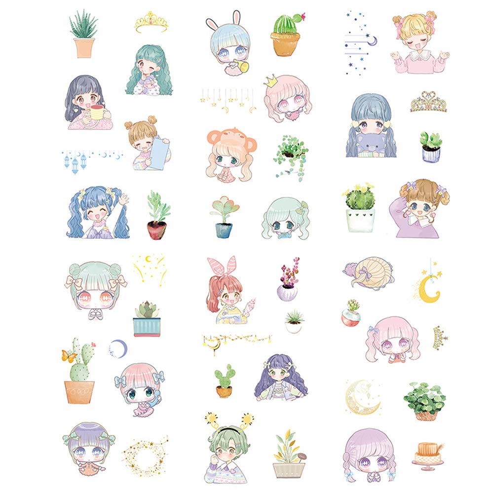 Kawaii Stationery Sticker Set Pink Cherry Blossom Household Gardening Tool Cute Girl Flower Succulent Plants Cactus DIY Labels for Diary Scrapbooking Planner Art Craft Journaling Collage Journal