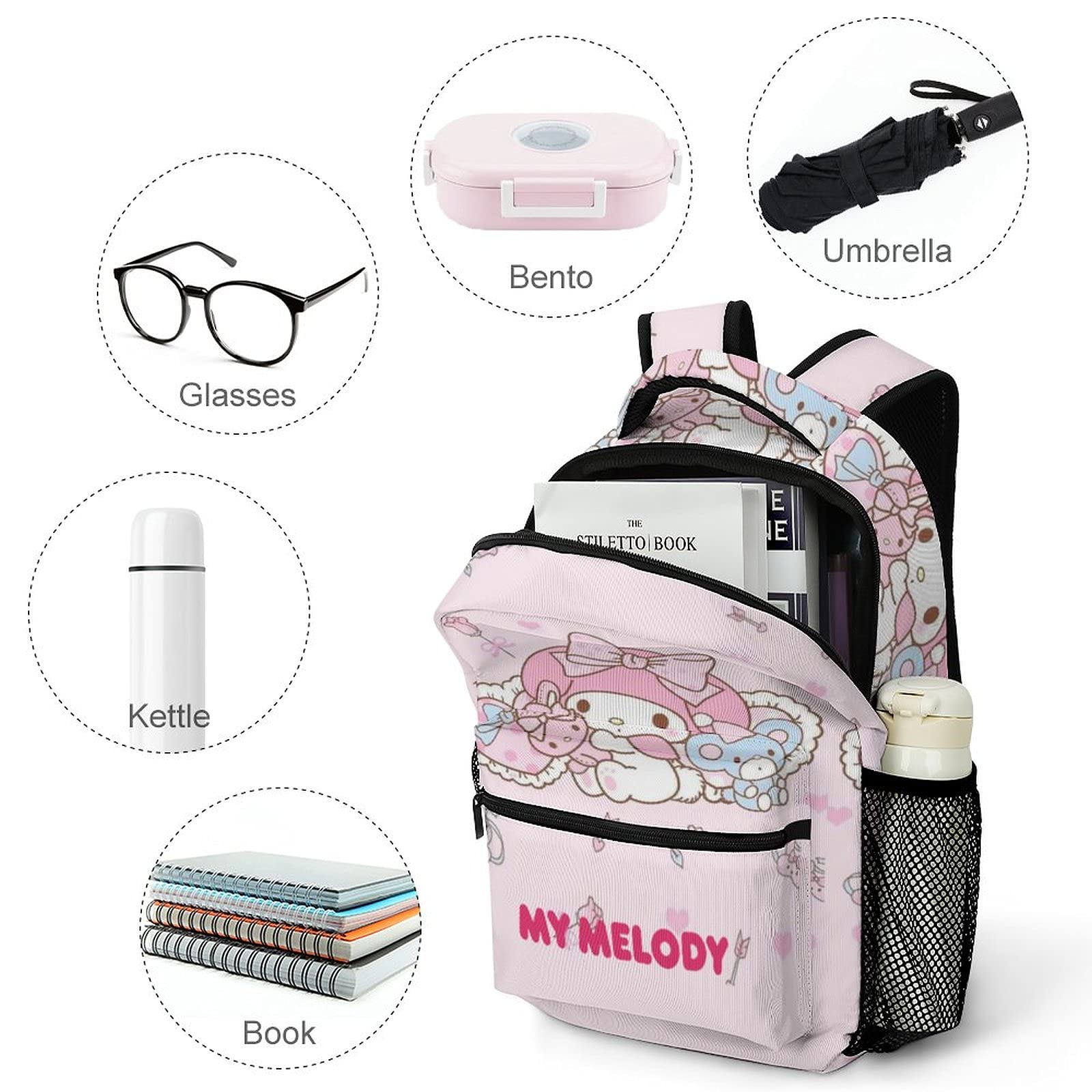 Ladycute M-y Mel-ody backpack book bag withe side pokect large suitable for men women hiking camping picnic
