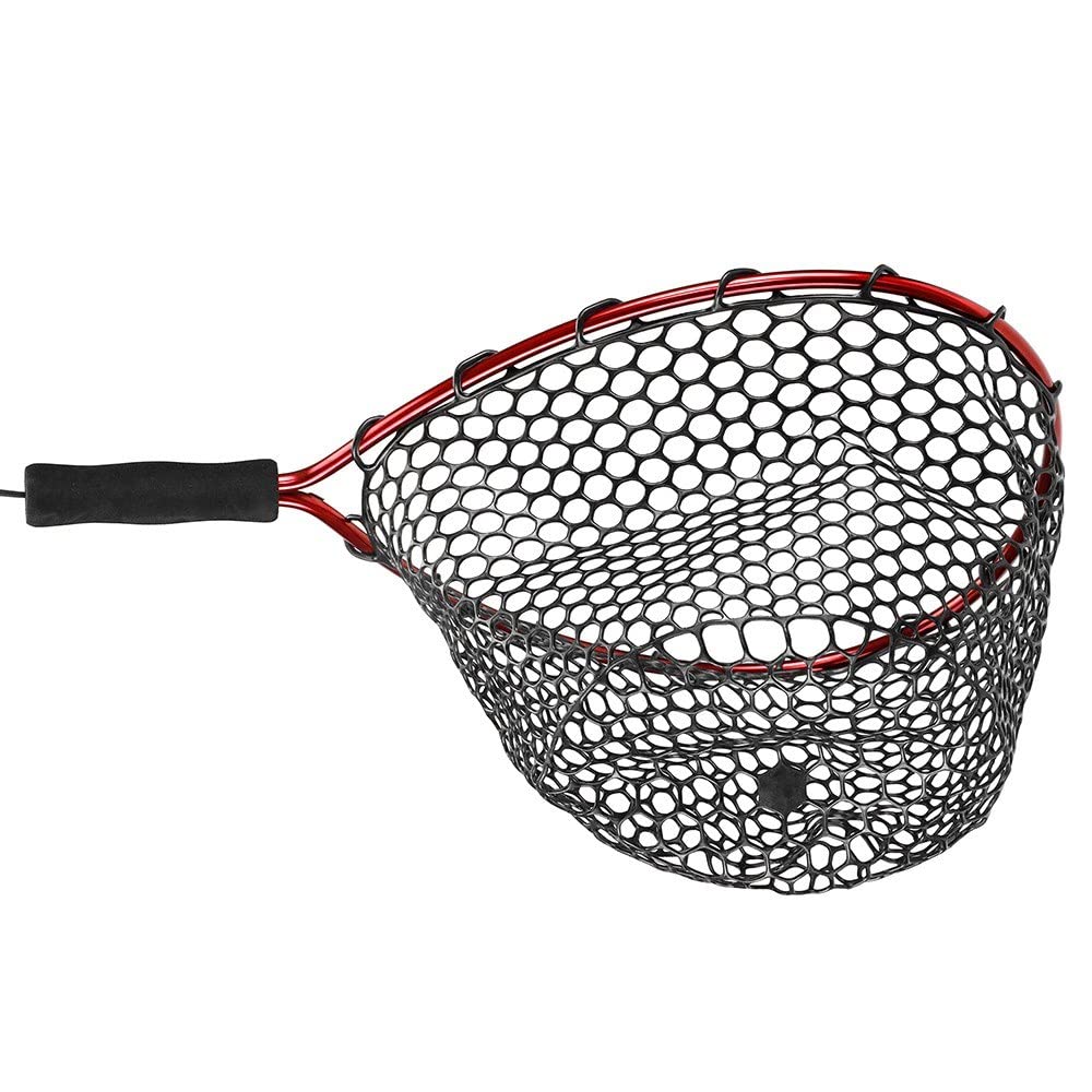 MengK Fishing Net Soft Silicone Fish Landing Net Aluminium Alloy Pole EVA Handle with Elastic Strap and Carabiner Fishing Nets Tools Accessories for Catching Fishes