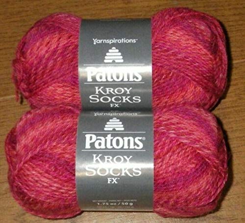 Lot of 2 Skeins Patons Kroy FX Sock Yarn, 1.7 oz/ 166 yds- Color is Geranium #57704