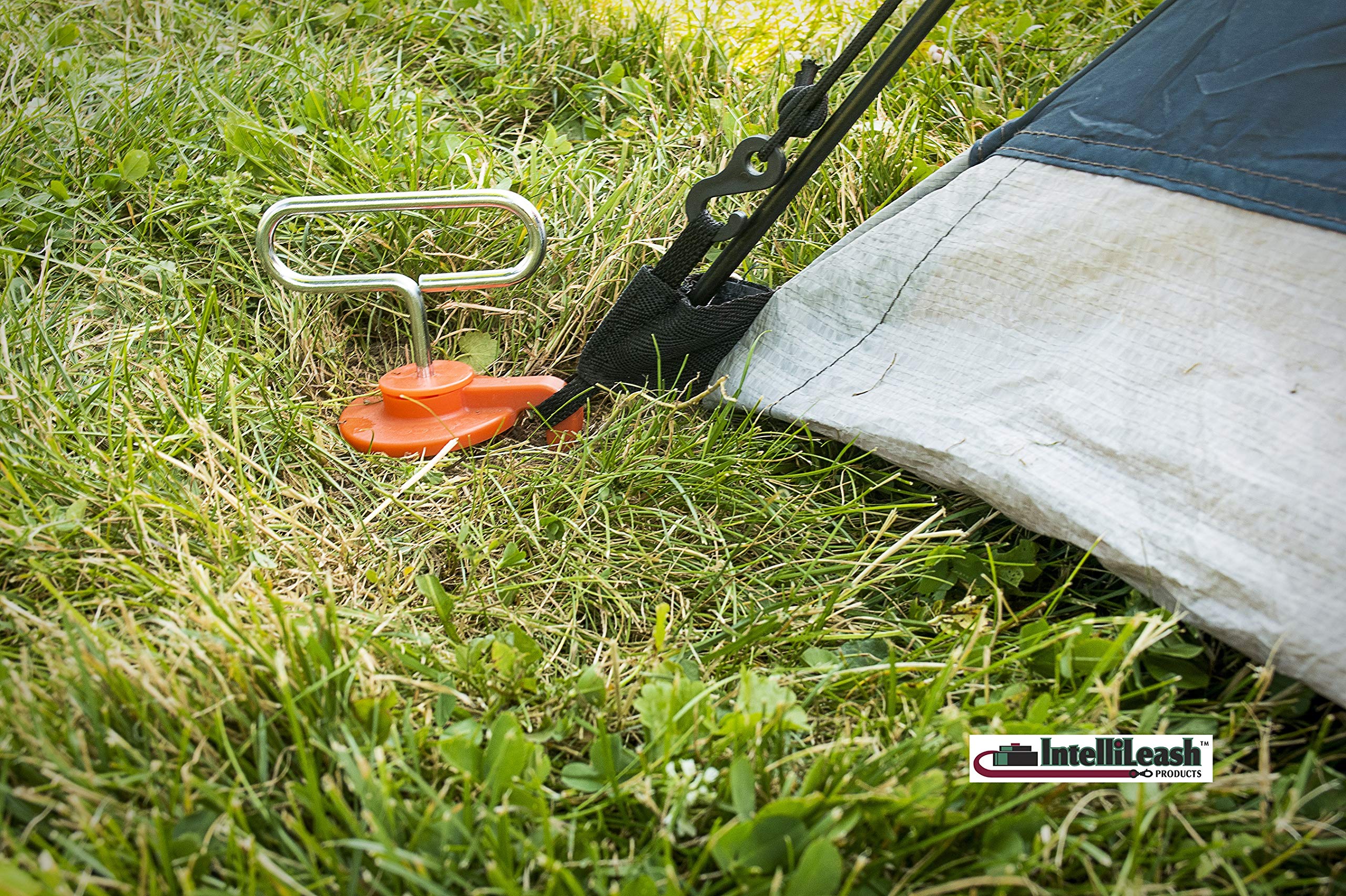 IntelliLeash EZ-Tent-Stayk (4 Pack): Secure Stakes for Tents, Canopies, & More - No Hammer Needed!