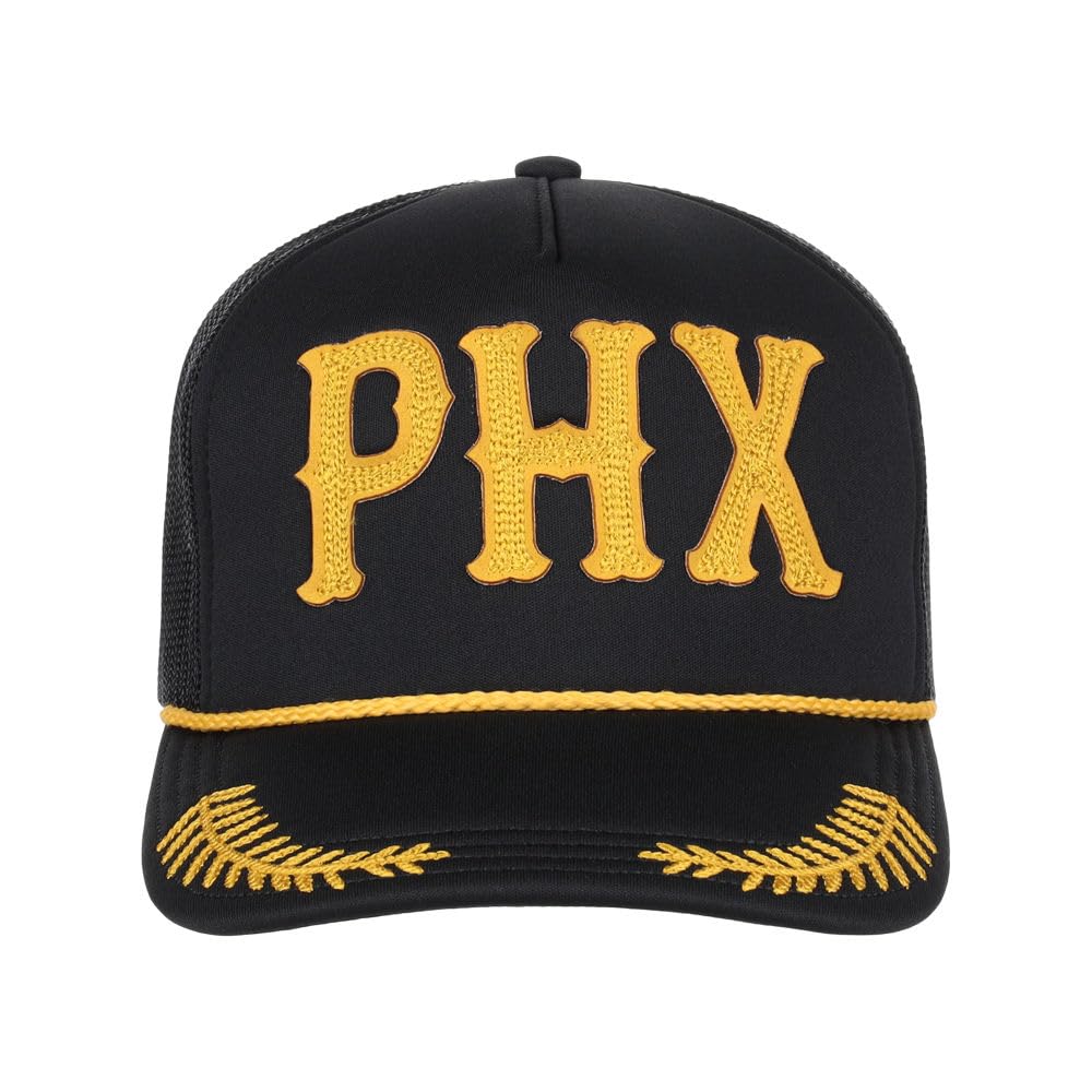 Local Crowns Arizona Leather State Patch Curved Trucker Flag Adjustable Black and White Snapback Cap