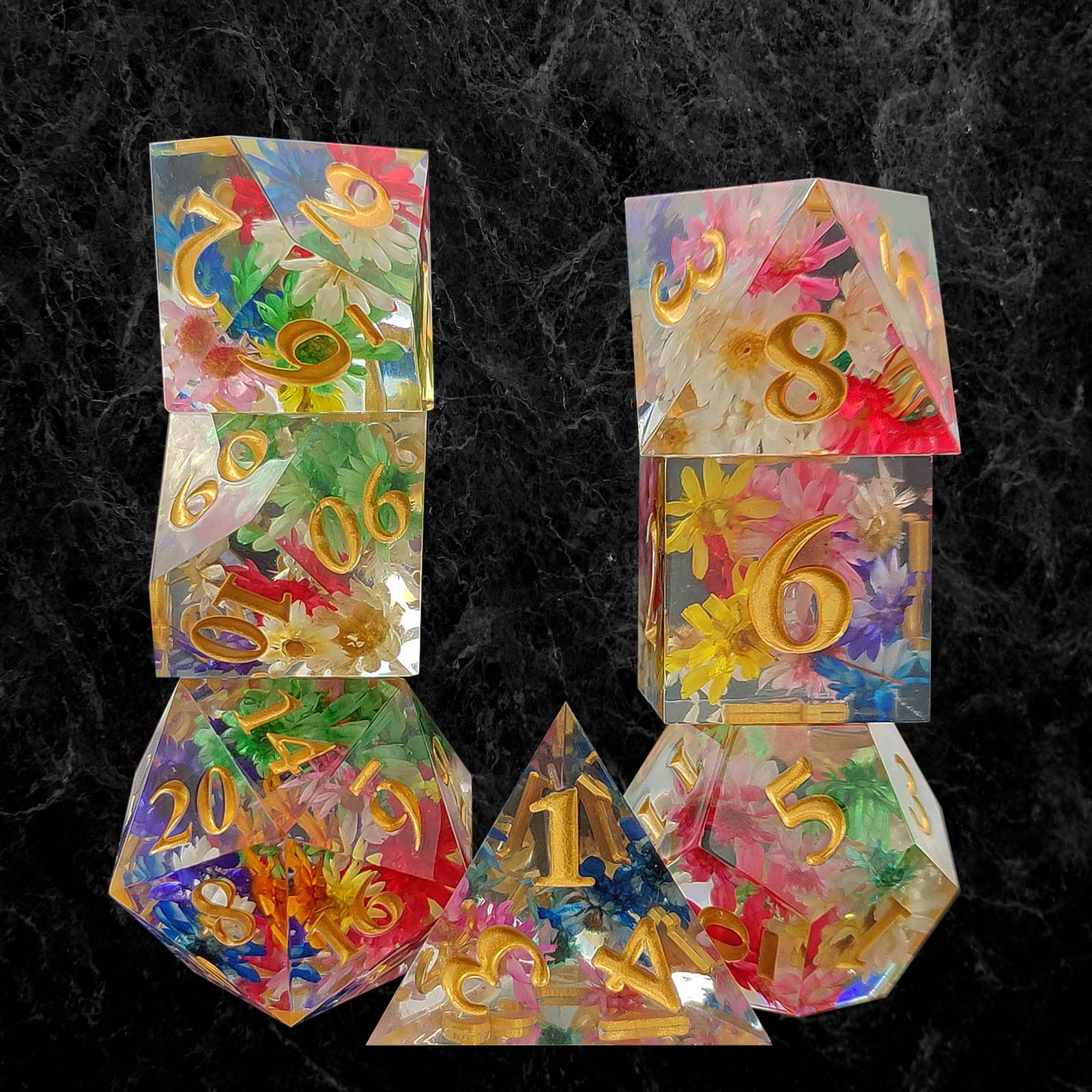 Resin D&D Dice Set, 7 Pcs Sharp Edge DND Dice Set, Dungeons and Dragons Dice Polyhedral D and D Dice, with Metal Box for RPG MTG Pathfinder Role Playing Dice D20 D12 D10 D8 D6 D4