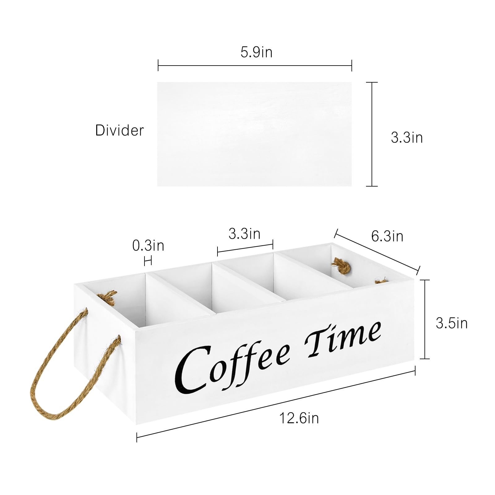 LadyRosian Coffee Station Organizer - 2 Funny Sides Wooden Coffee Bar Organizer with Removable Dividers for Countertop, White