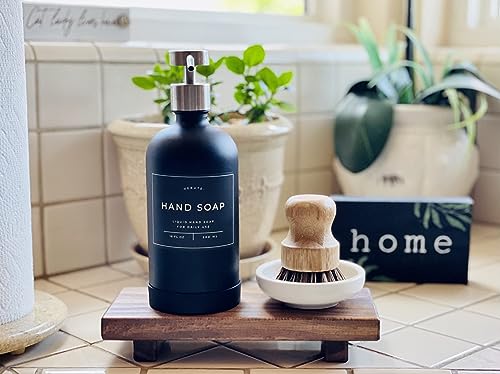 Wood Pedestal Soap Stand, Farmhouse Wood Riser, Soap Dish Holder Decor for Bathroom Kitchen, Soap Tray, Rustic Candle Plant Holder, Counter Decor, Display Rectangular Decorative (Antique Walnut)