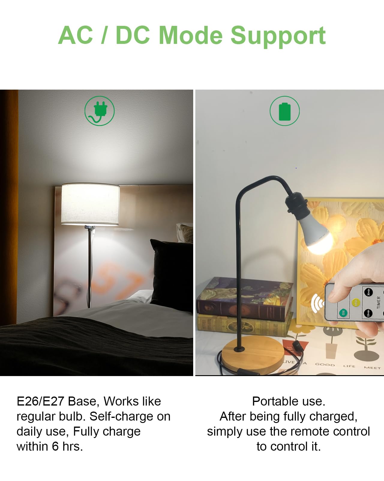 LOTOFIT 4 Pack Rechargeable LED Light Bulbs with Remote, 4 Light Mode, Timer Function, USB Hanging LED Light Bulbs for Indoor Emergency Camping Hiking Backpacking