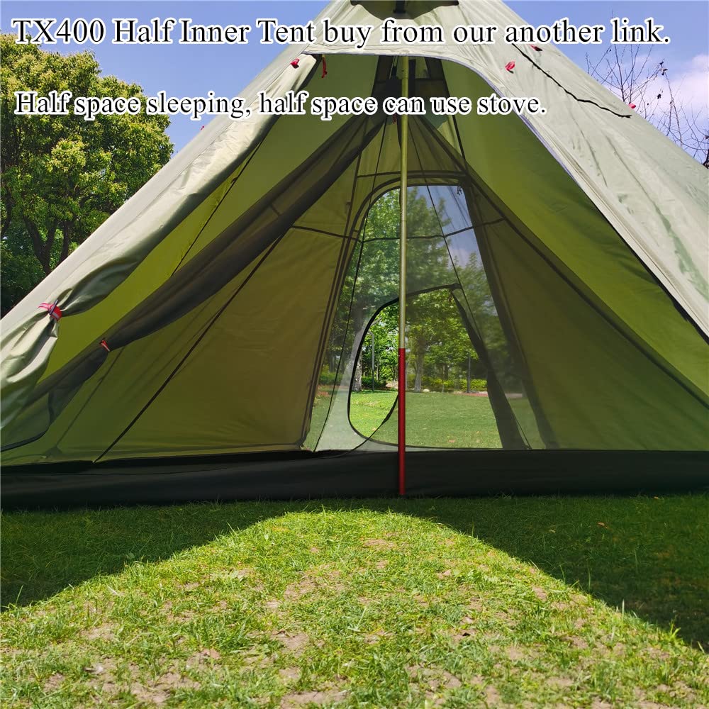 MCETO TX400PRO Teepee Hot Tent with Stove Jack Snow Skirt Lightweight Waterproof Winter Camping Hunting Hiking (Olive)
