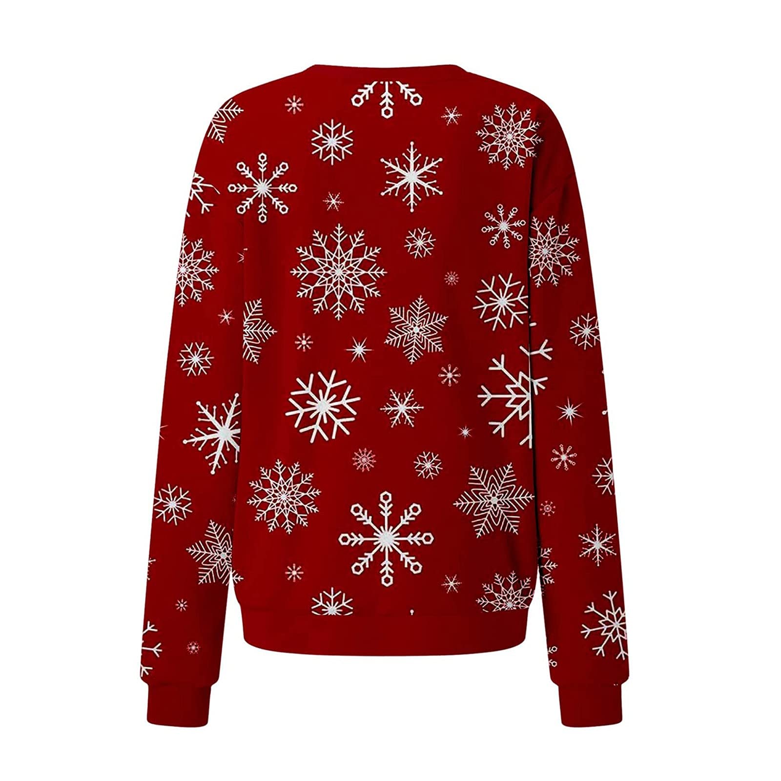mnevn Fall Christmas Long Sleeve Sweatshirt, Shirt Tops for Women Casual Snowflake Print Crewneck Pullover Fashion Blouses Red