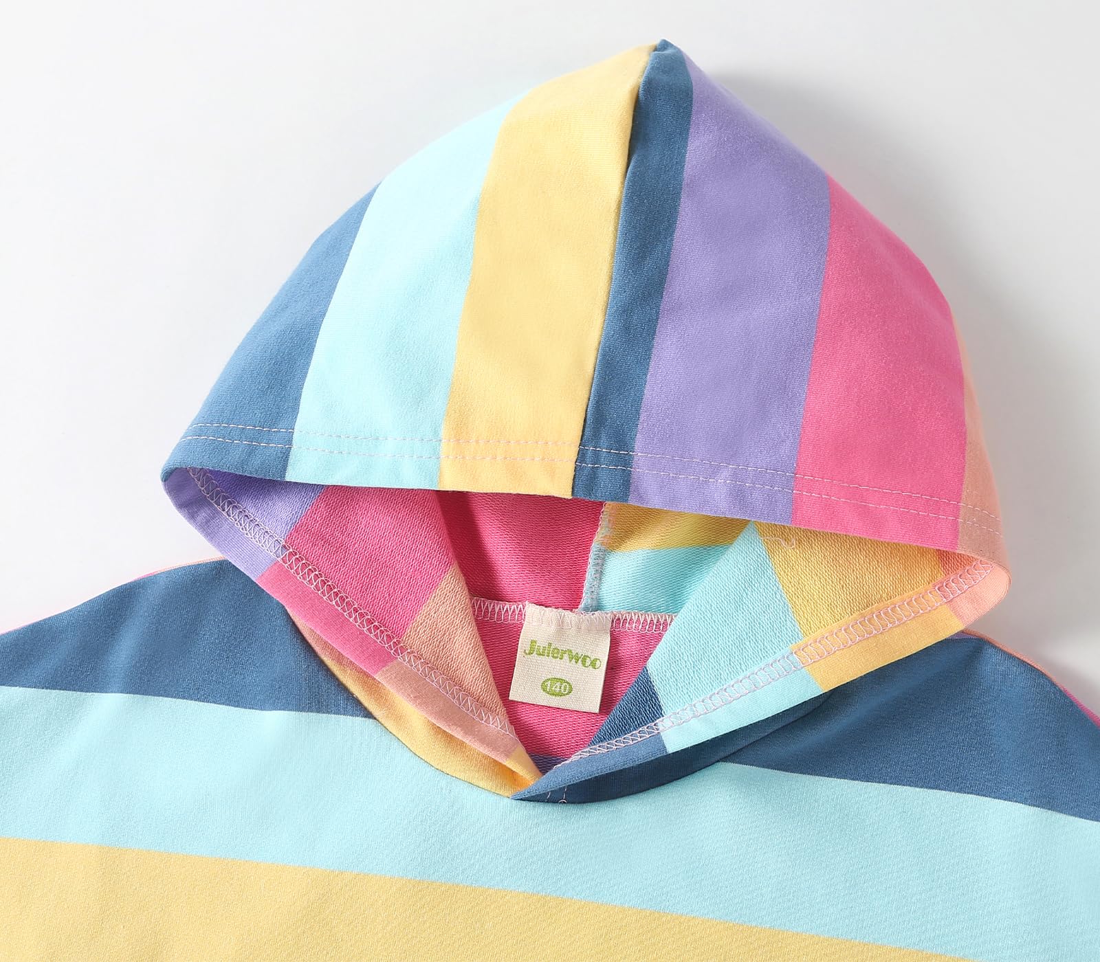 Julerwoo Toddler Girls Cotton Stripe Sweatshirt Hoodie Rainbow Embroidery Pocket Pullover Tops (6T, Color Stripe)