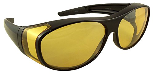 Ideal Eyewear Night Driving Wear Over Glasses Yellow Lens Fit Over Glasses (Black Frame with case, Large)