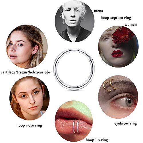 Jstyle 5 Pcs a Set 316L Stainless Steel Septum Piercing Nose Hoop Clicker Ring Hypoallergenic 16G 18G 20G