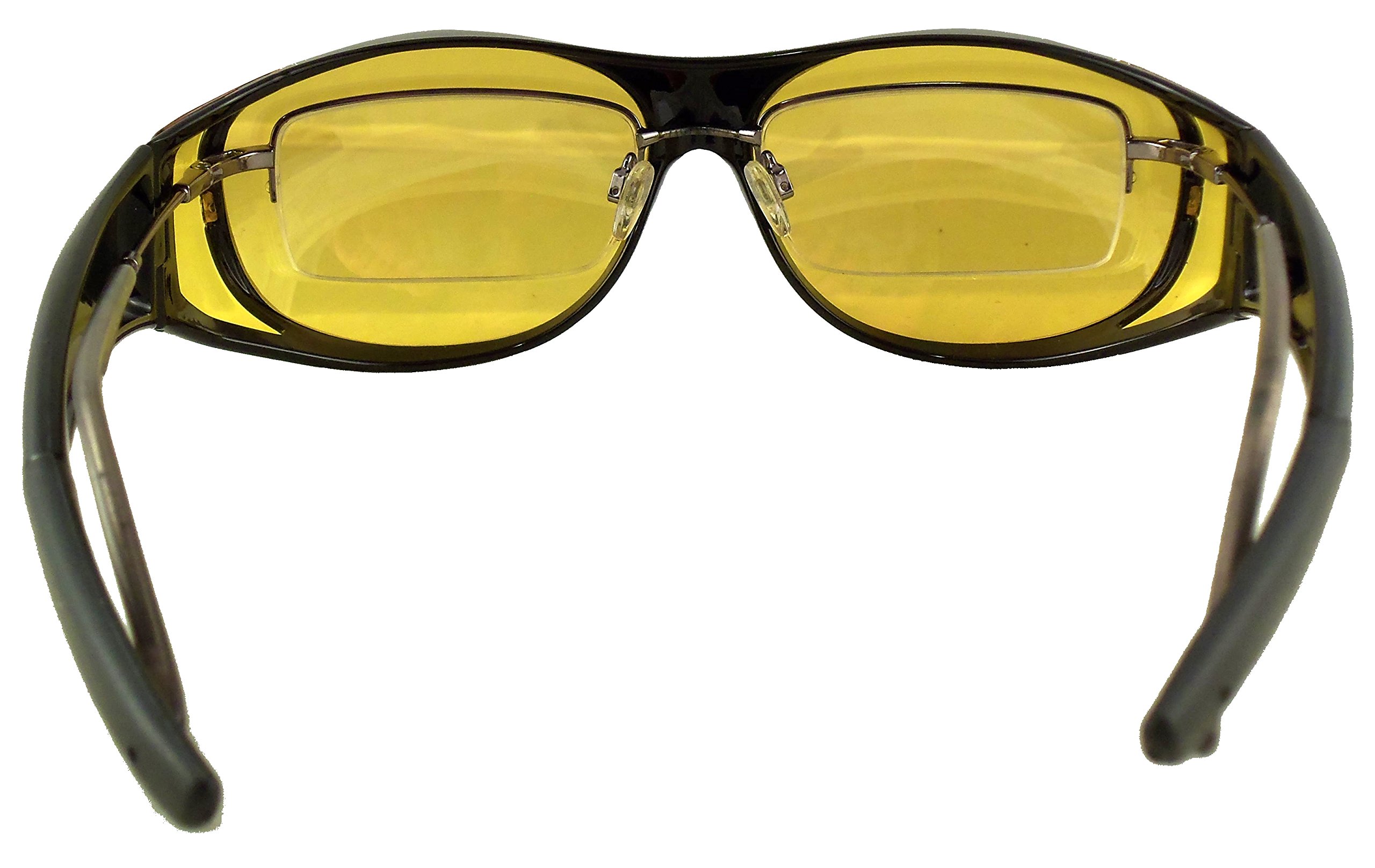 Ideal Eyewear Night Driving Wear Over Glasses Yellow Lens Fit Over Glasses (Black Frame with case, Medium)