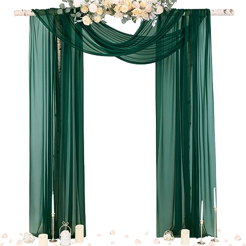 Socomi Wedding Arch Draping Fabric 29" x 20Ft 1 Panel Emerald Green Sheer Curtain Drapes Extra Long for Wedding Ceremony Birthday Party Decoration