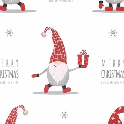 InterestPrint Christmas Pattern with G-nomes In Red Hats Gift Wrapping Paper Roll Christmas Retro Gift Wrapping Paper Holiday Party Gift 3 Pieces