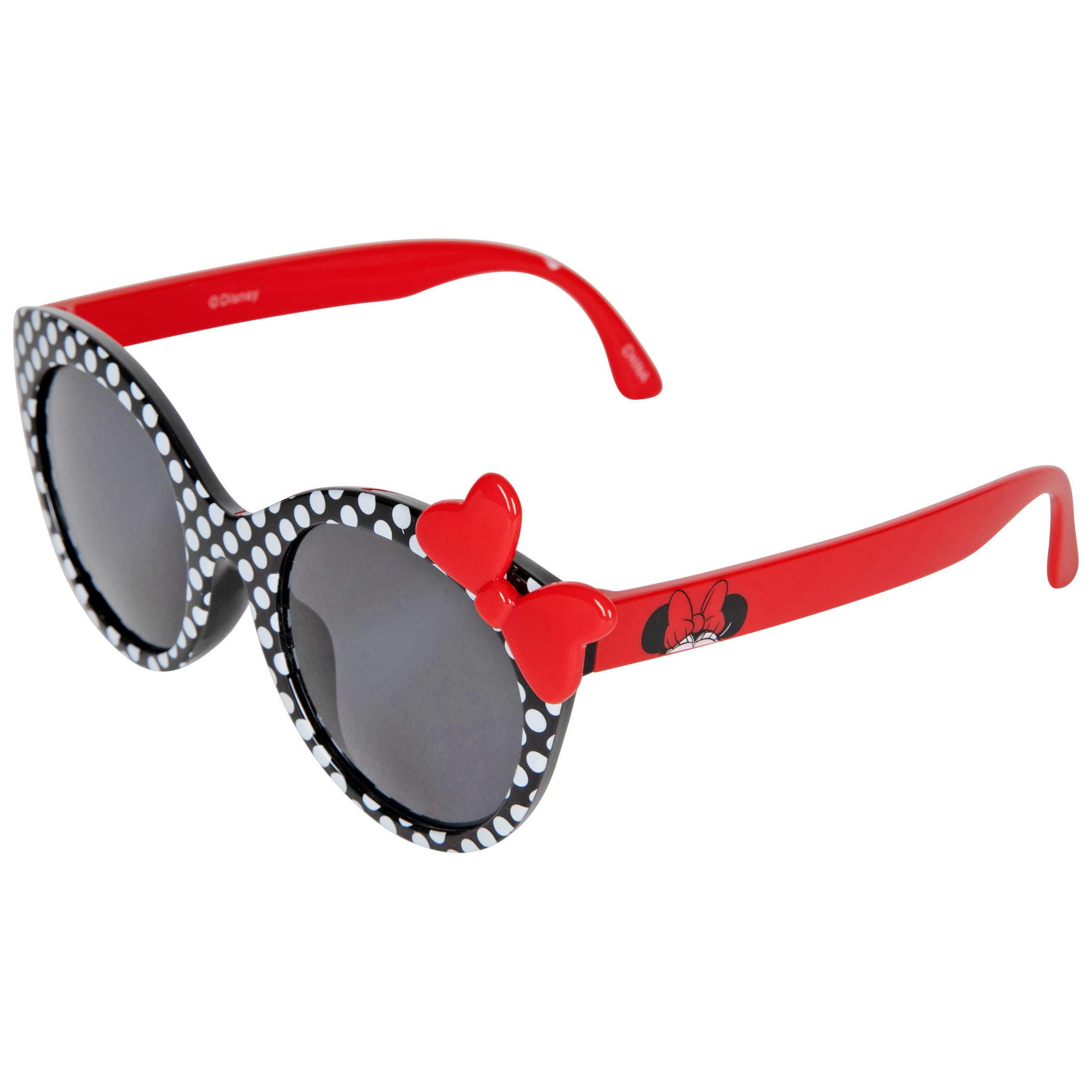 Minnie Mouse Black and White Polka Dot Sunglasses, Cat Eye Frames with Red Bow, Disney Fashion Accessories for Women, One Size