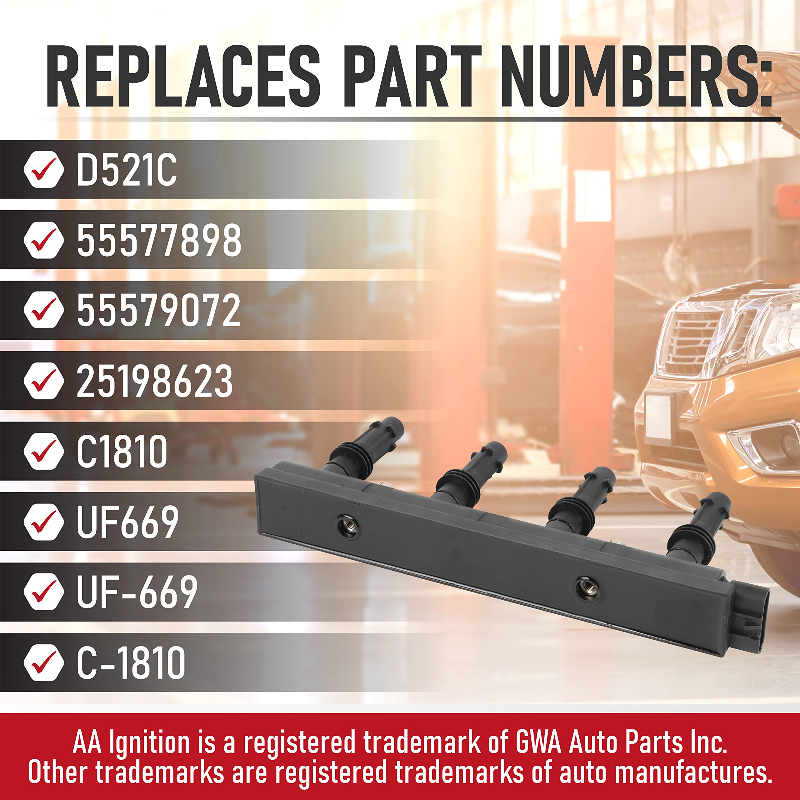 Ignition Coil Pack - Compatible with Chevy, Buick, Cadillac Vehicles - 2011-2018 - 1.4L Encore, ELR, Cruze, Cruze Limited, Sonic, Trax, Volt - Replaces D521C, 55577898, 55579072, 25198623, UF669