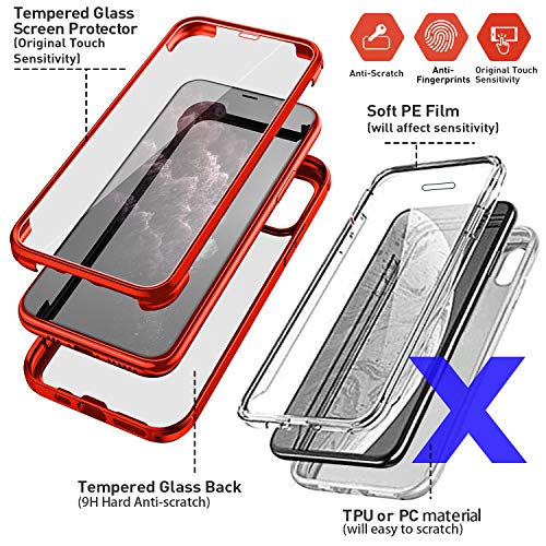 UBUNU iPhone 13 Case with Screen Protector [Built-in 9H Hard Tempered Glass], for Magsafe 360 Full Body Protection, Clear Protective iPhone 13 Phone Case Cover for Men Women 6.1 inch, Red