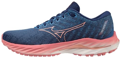 Mizuno Women's Wave Inspire 19 Running Shoe, Blue Quartz/Peach Bud, 9