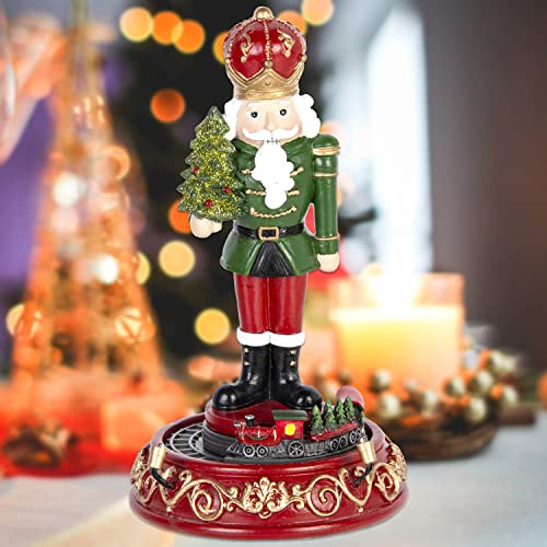 innodept12 Nutcracker Figure and Rolling Train Collectible - Christmas Figurine with LED Light and Music, Battery Operated, Heigh 7.87 Inches