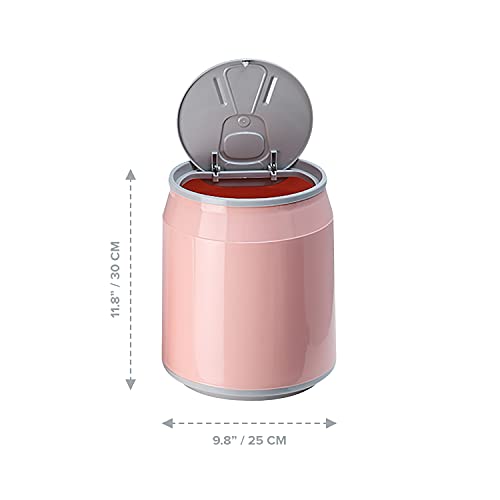 Soda Can Trash Bin - One Press Trash Can with Lid - Waterproof Plastic Garbage Can w/ Removable Top Cover - Kitchen Trash Can - Bathroom Wastebasket 9.8"x11.8" Large Trash Can - 13L/3.4Gal Capacity, Pink