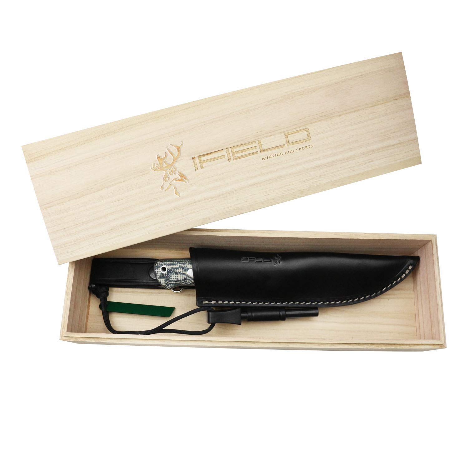 iFIELD Survival Knife Outdoor Workout EL29121, TRF Granite Handle, 11.5 cm MOVA Blade, Black Leather Sheath, Camping Tool for Fishing, Hunting, Sport Activity