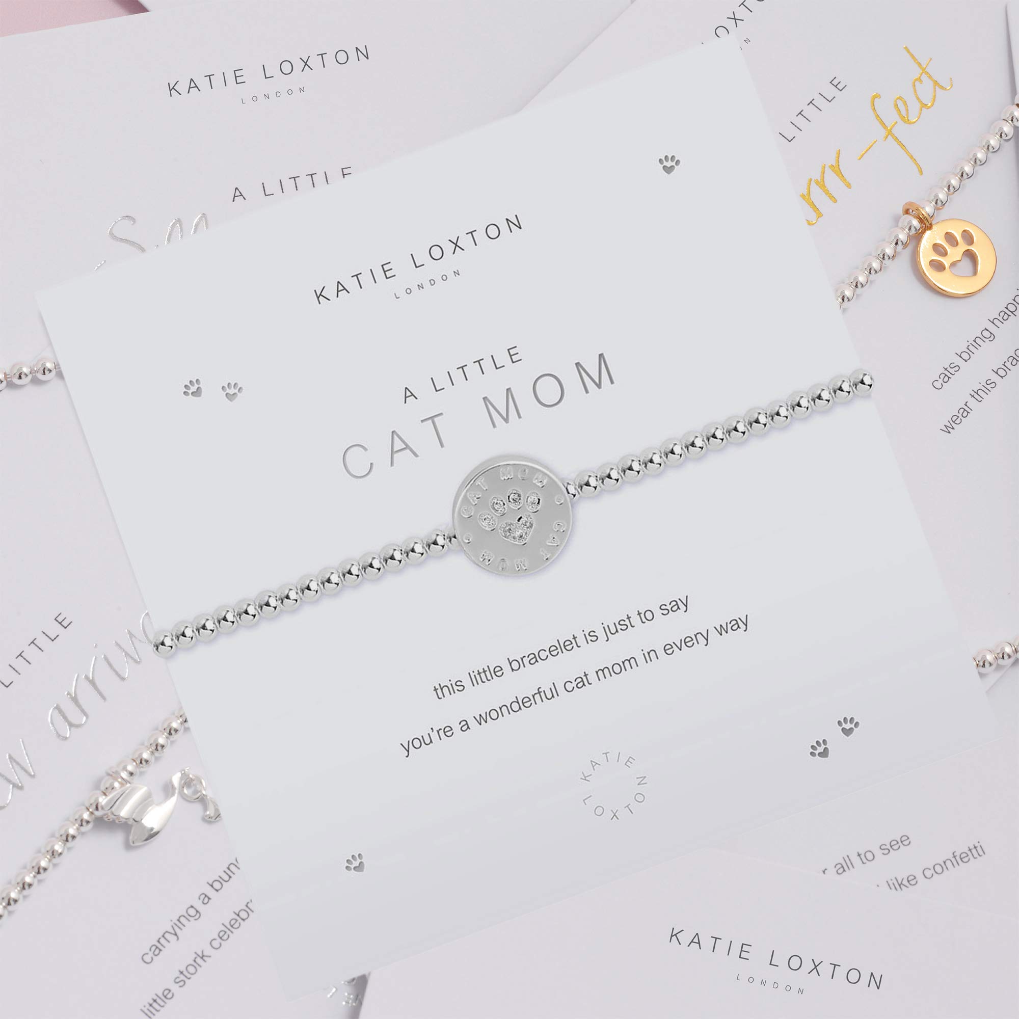 KATIE LOXTON A Little Pet Paw Print Silver Women's Stretch Adjustable Charm Bangle Bracelet