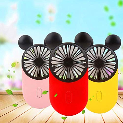 Kbinter Cute Personal Mini Fan, Handheld & Portable USB Rechargeable Fan with Beautiful LED Light, 3 Adjustable Speeds, Portable Holder, for Indoor Or Outdoor Activities, Cute Mouse (Blue)