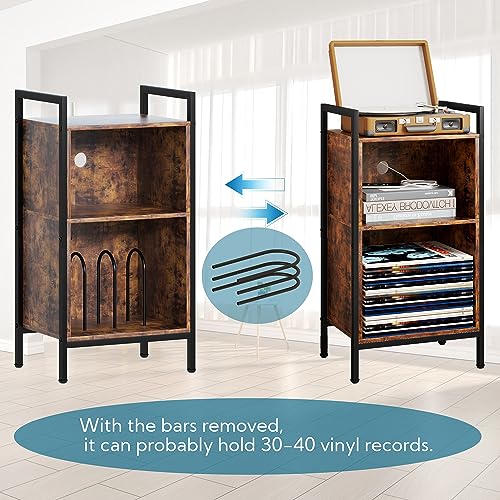 Yusong 3 Tier End Table, Tall Side Table with Storage Cabinets, Bedside Table Nightstand Small Bookcase for Small Space in Living Room, Bedroom, Office, Rustic Brown