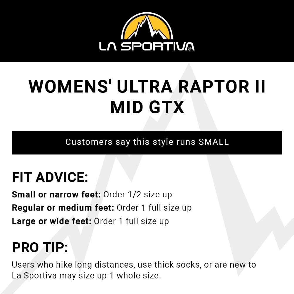 La Sportiva Womens Ultra Raptor II Mid GTX Hiking Boot, Carbon/Topaz, 8