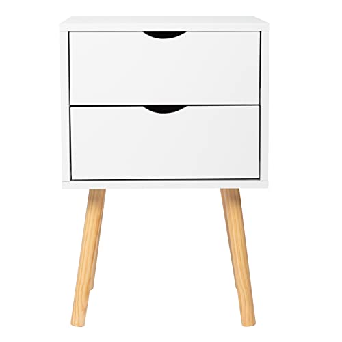 UDeuxff Nightstands,Bedside Table with 2 Drawers &Wood Legs,Wood Accent Table,Side Table End Table for Bedroom,Living Room,Dorm,Easy Assembly (1 Pack)