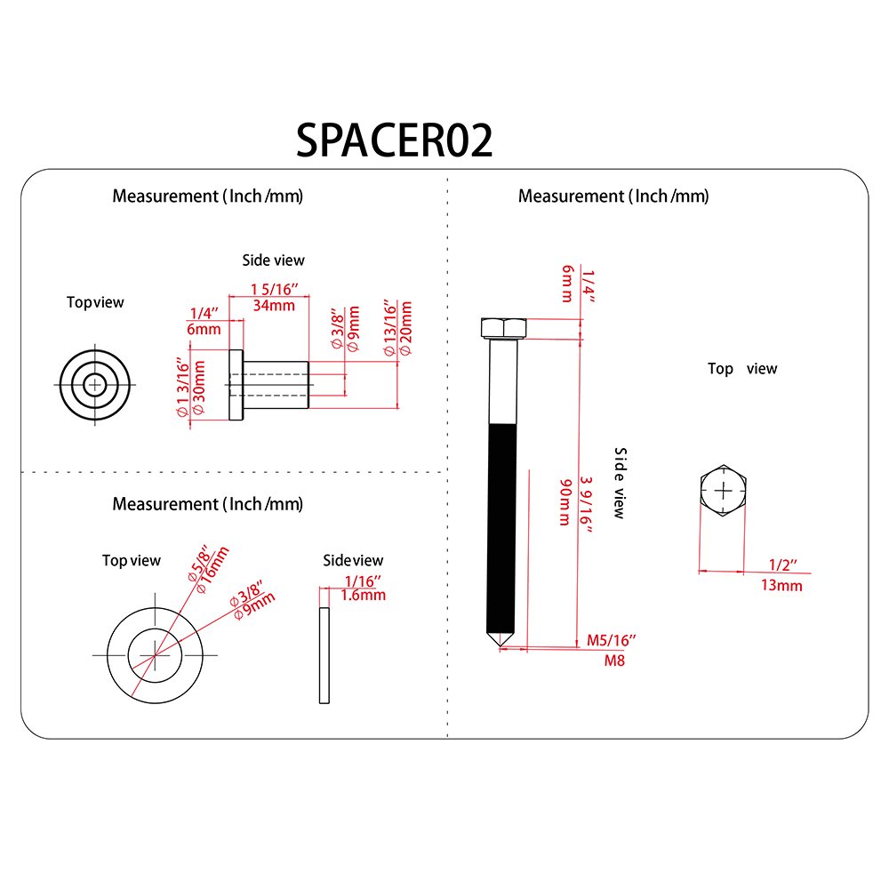 JUBEST 1-5/16in Matte Black Spacer Replacement Sliding Barn Door Hardware for 16" Stud Wall Set of 5