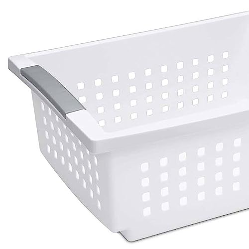 Sterilite Medium Sized Stackable Storage Bin and Organization Basket with Flip Down Accent Rails for Home and Household Organization, White (30 Pack)