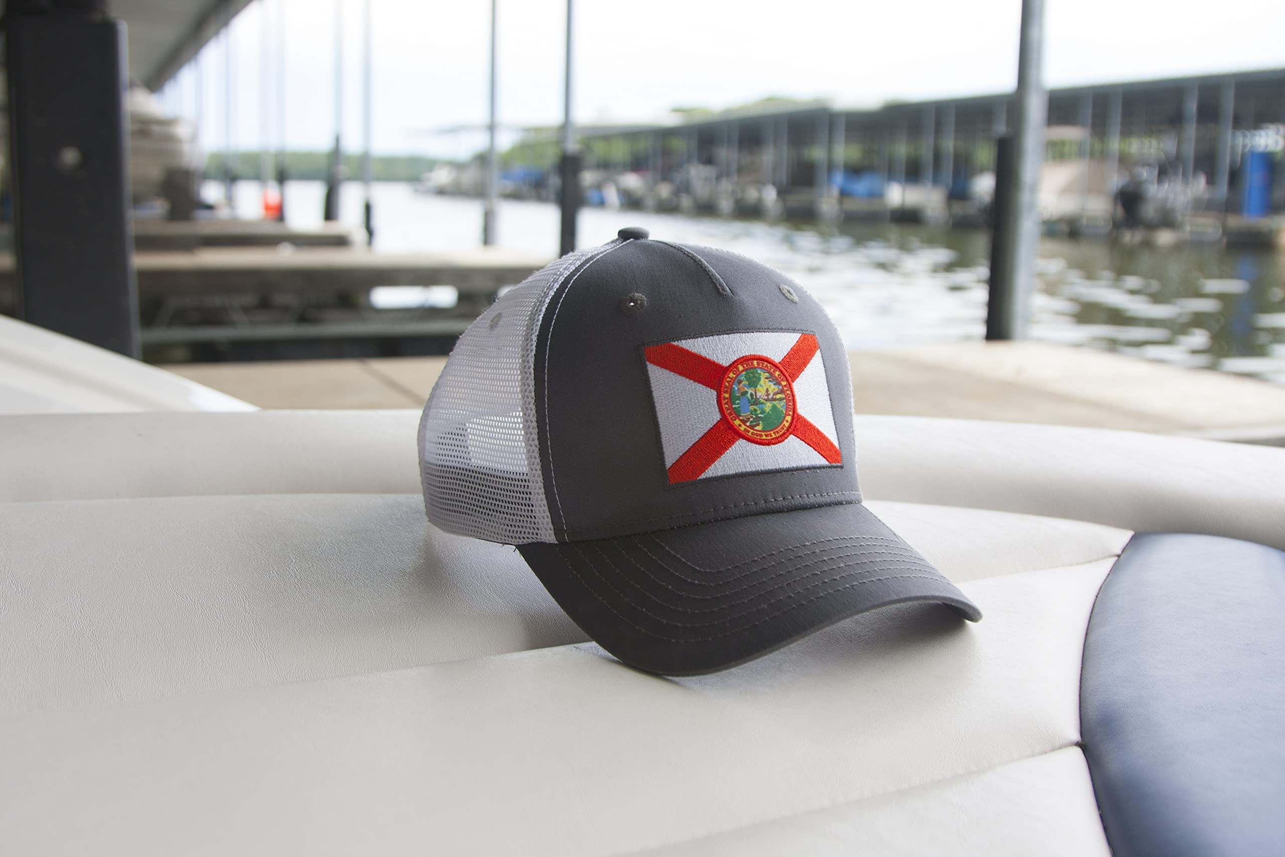 International Tie Grey Florida Hat for Men and Women - Florida State Flag Adjustable One Size Trucker Cap, Baseball, Snapback with an Embroidered Patch
