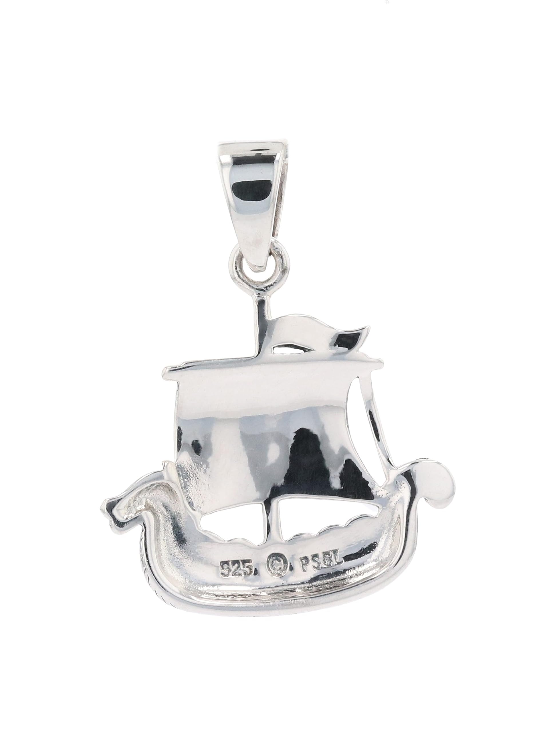 Jewelry Trends Norse Viking Ship Sterling Silver Pendant with Red Striped Sail