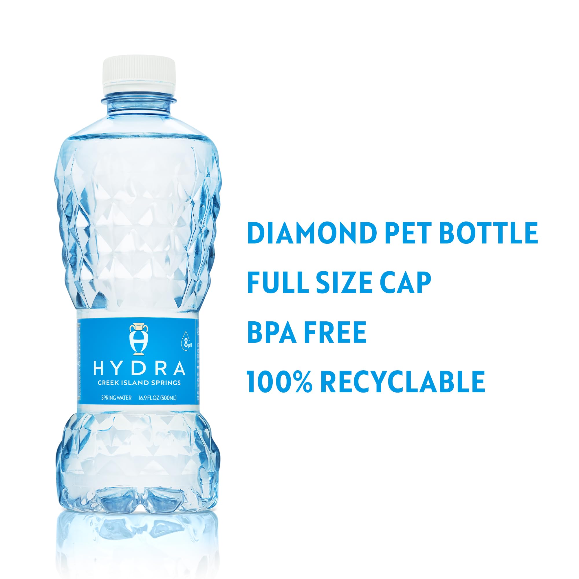 HYDRA Greek Island Spring Water - Naturally Alkaline Bottled Water, 8.0pH Level, BPA-Free, Case of 12 x 16.9-Ounce Bottles