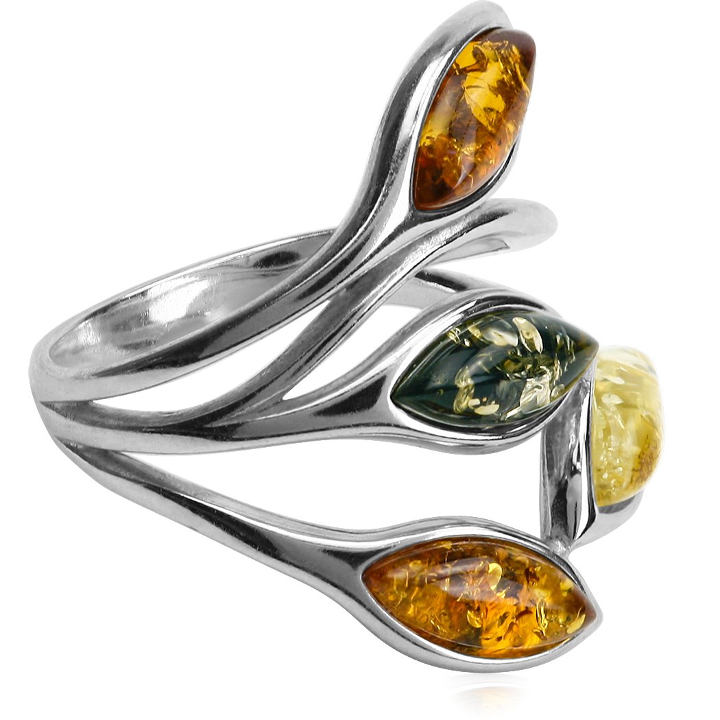 Ian and Valeri Co. Multicolor Large Amber Ring Sterling Silver Marquise Shape Stones