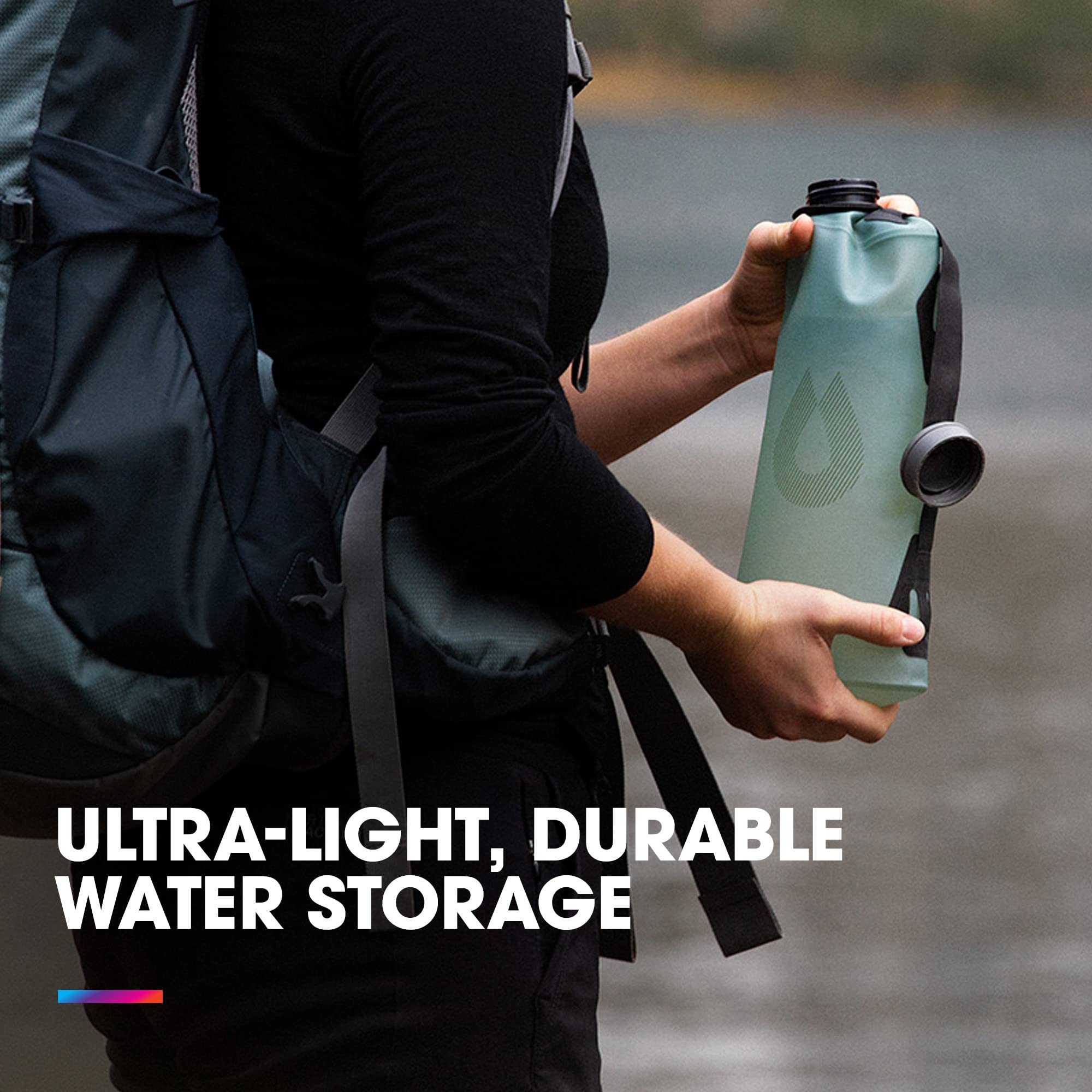 Hydrapak Seeker - Collapsible Water Storage (2L/70oz) - BPA & PVC Free Camping Hydration Reservoir Bag - Mammoth Grey