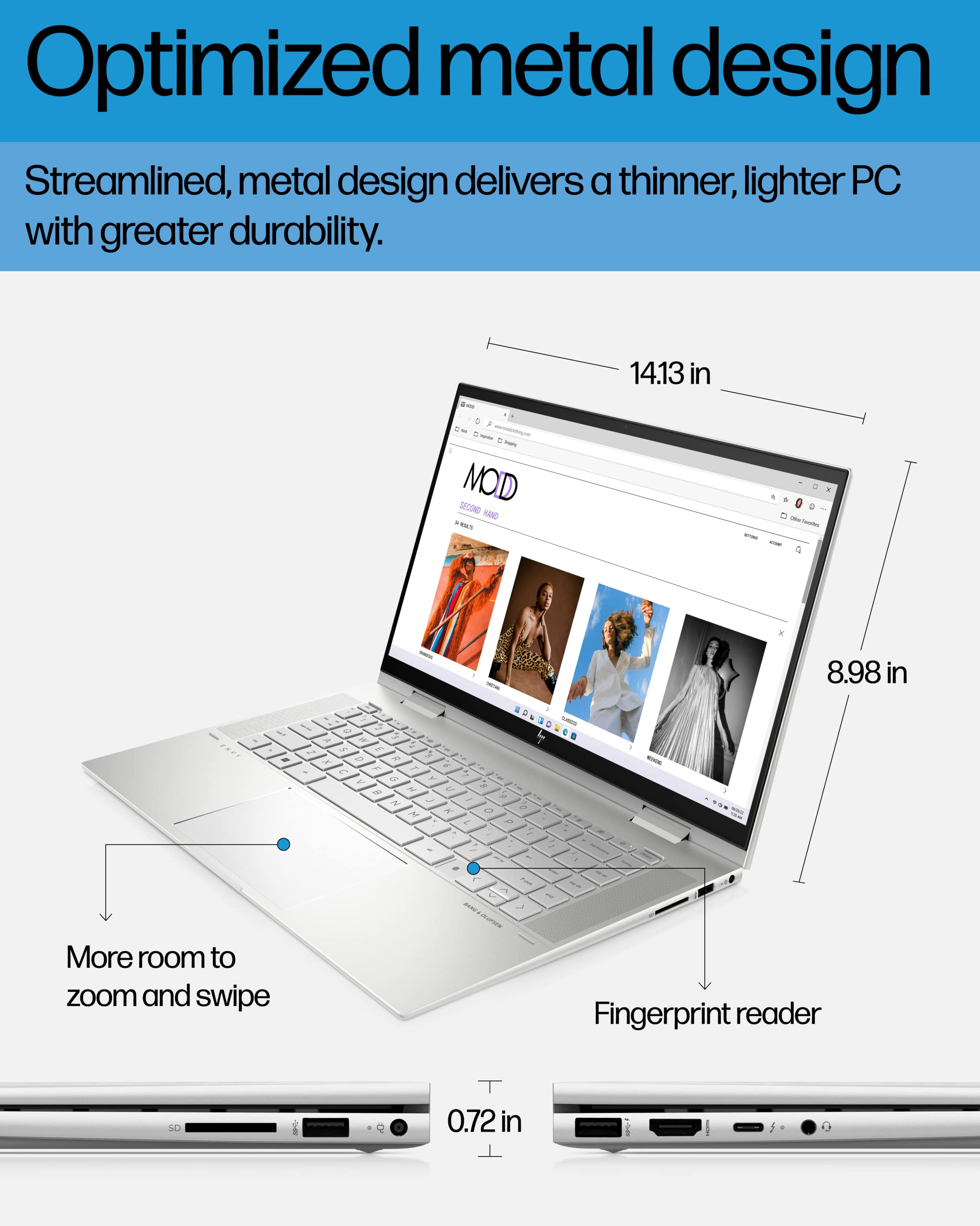 HP ENVY x360 Convertible 15-inch Laptop, Intel Core i7-1260P processor, Intel Iris Xe Graphics, 16 GB RAM, 1 TB SSD, Windows 11 Home (15-es2026nr, Natural Silver aluminum)