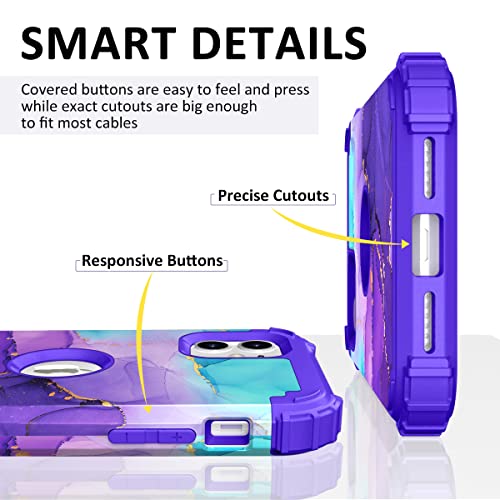 ZHOGTNEG for iPhone 11 6.1 inch case with 2pcs Tempered Screen Protector+1Pcs Len Camara Protector, Heavy Duty Shockproof Full-Body Protective Sturdy Hybrid Marble Case for Women,Girls,Kids