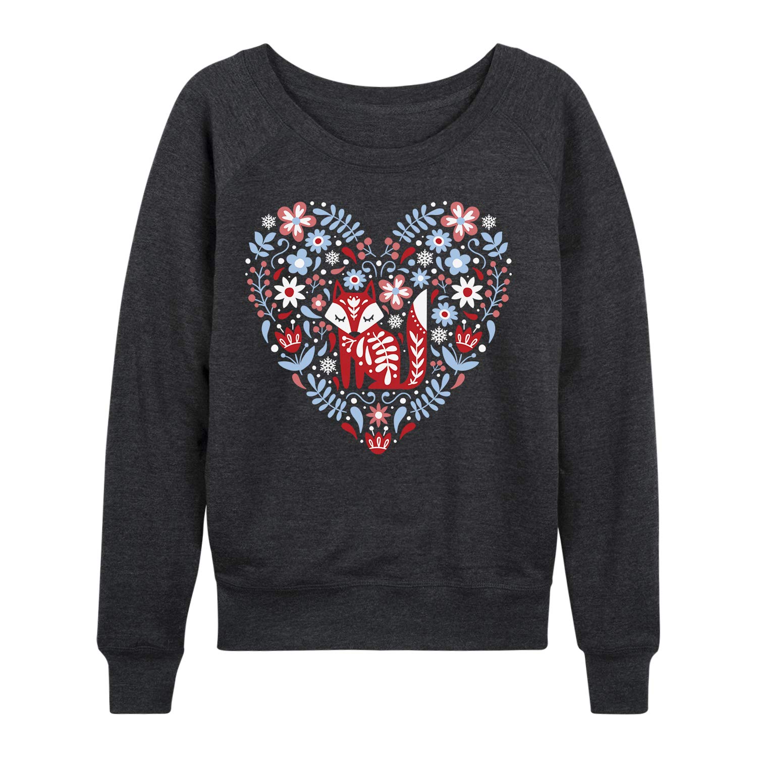 Instant Message - Christmas Scandinavian Fox - Ladies French Terry Pullover - Size Medium Heather Charcoal