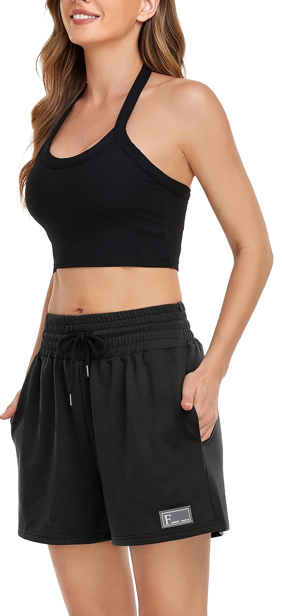 MIRITY Womens Casual Sweatpant Shorts with High Waist Drawstring and Pockets for comfy Sports