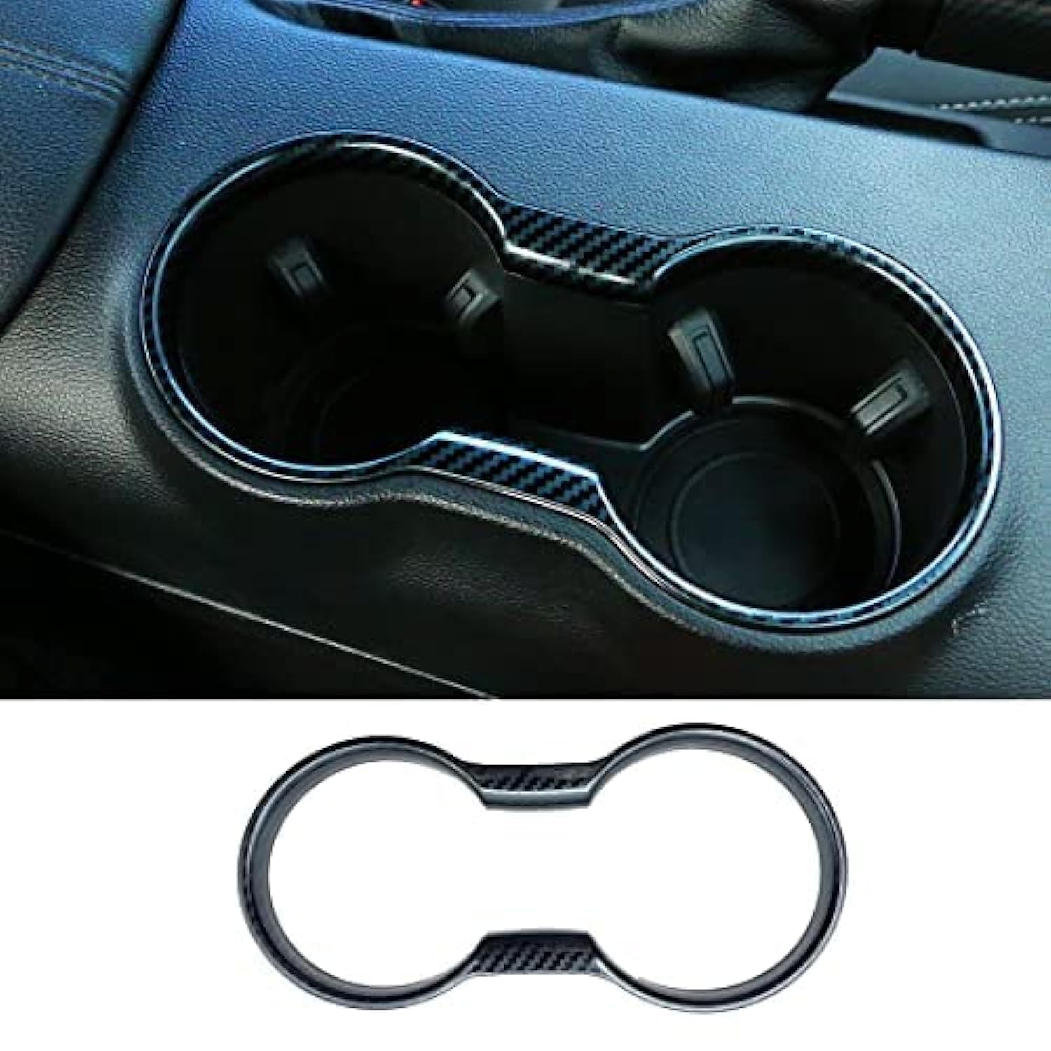 MEEAOTUMO Carbon Fiber Cup Holder Cover Frame Trim Interior Accessories for Ford Mustang 2015-2023