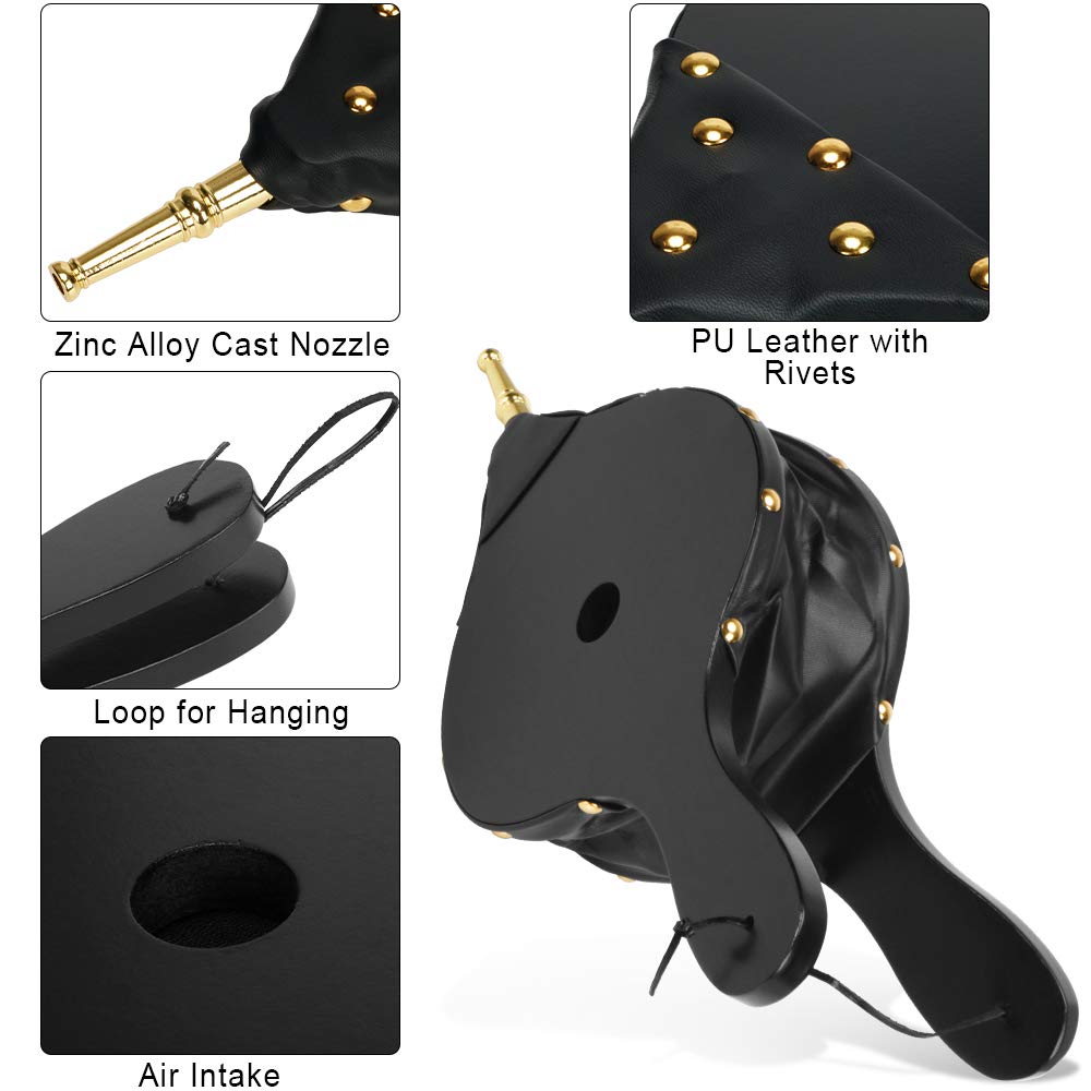 KLOLKUTTA Fireplace Bellows 17"x 7.5" Wood Air Blower for Outdoor Camping BBQ Hand Bellow Barbeque Tools Accessories with Hanging Strap Black