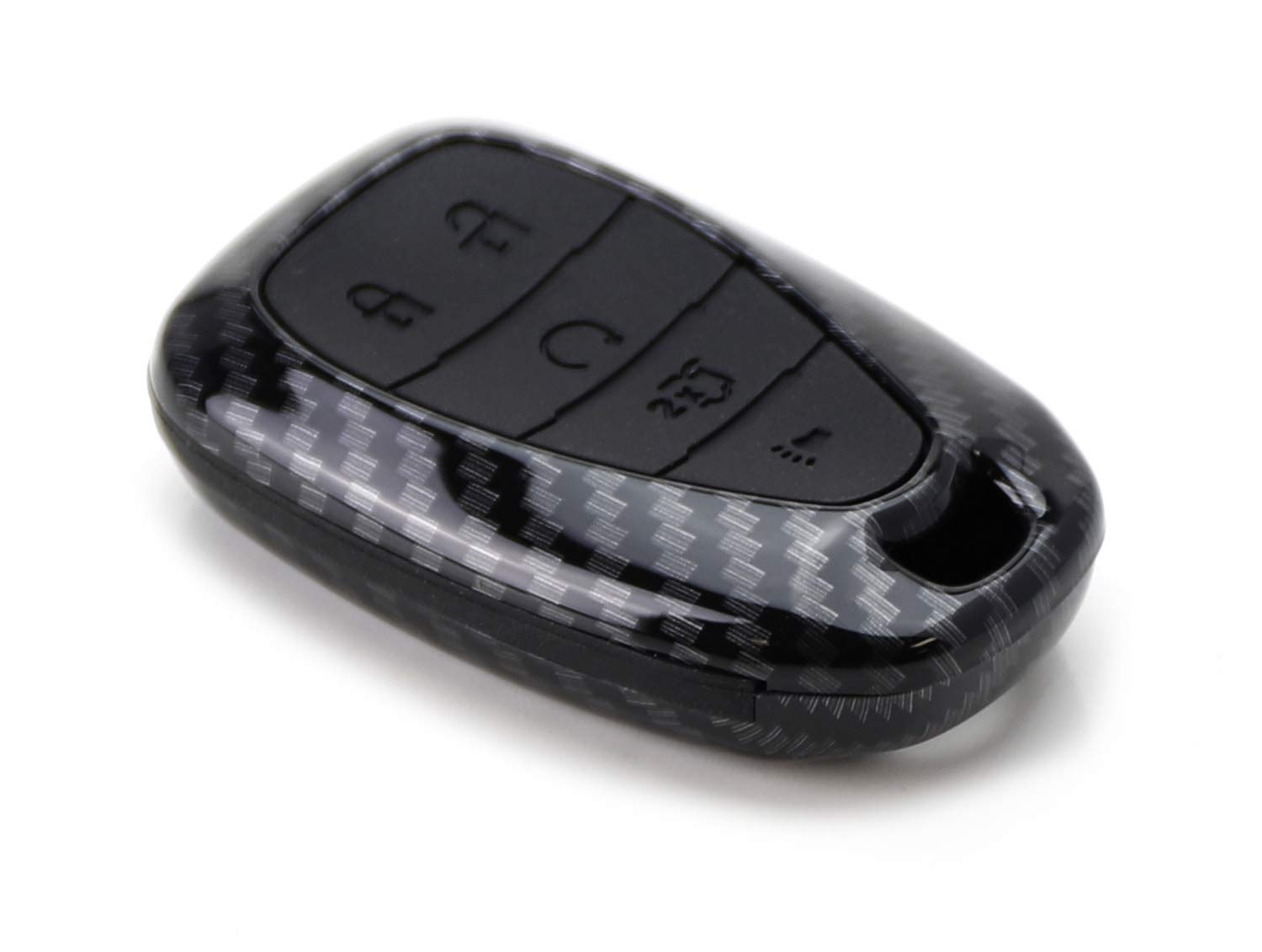 iJDMTOY Compatible with Chevy 2016-up Camaro Cruze, 2017-up Malibu Sonic, Carbon Fiber Hydrographic Printing Design Smart Key Fob Cover Shell w/Black Silicone Keypad Button Skin