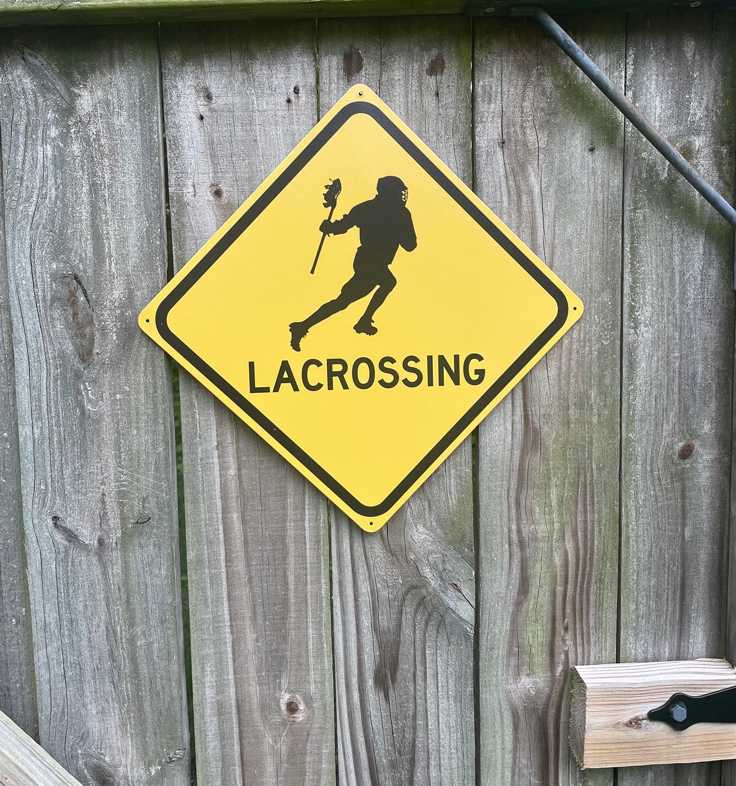 Lacrossing 12" x 12" Tin Road Sign Lacrosse Player Sport Home Gym Garage Dorm Decor