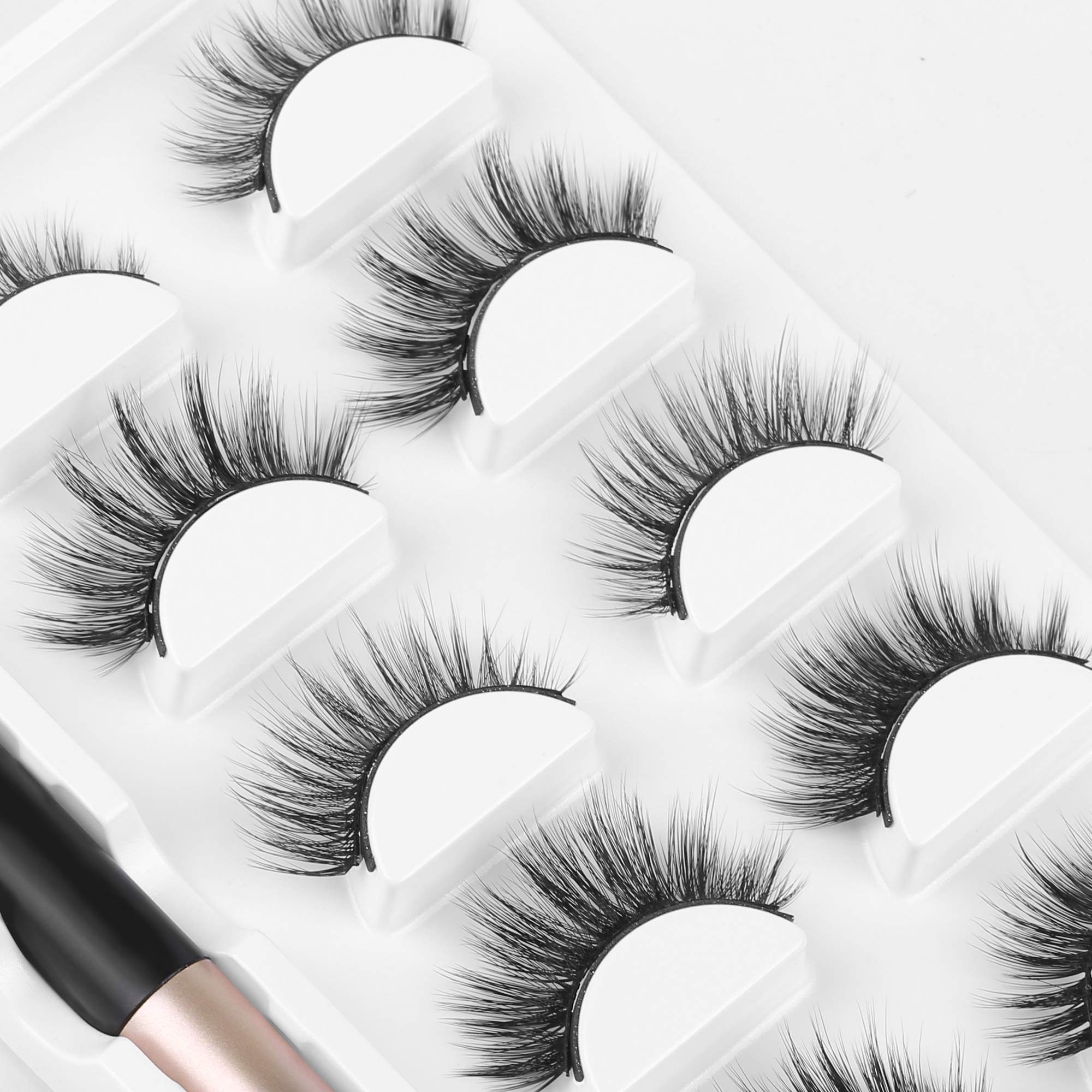 Magnetic Eyelashes and Magnetic Eyeliner kit, HazyMete 5 Pairs 3D False Lashes with Tweezers Reusable Magnetic Lashes Set, 5 Different Styles Magnetic Eyelashes, No Glue Needed