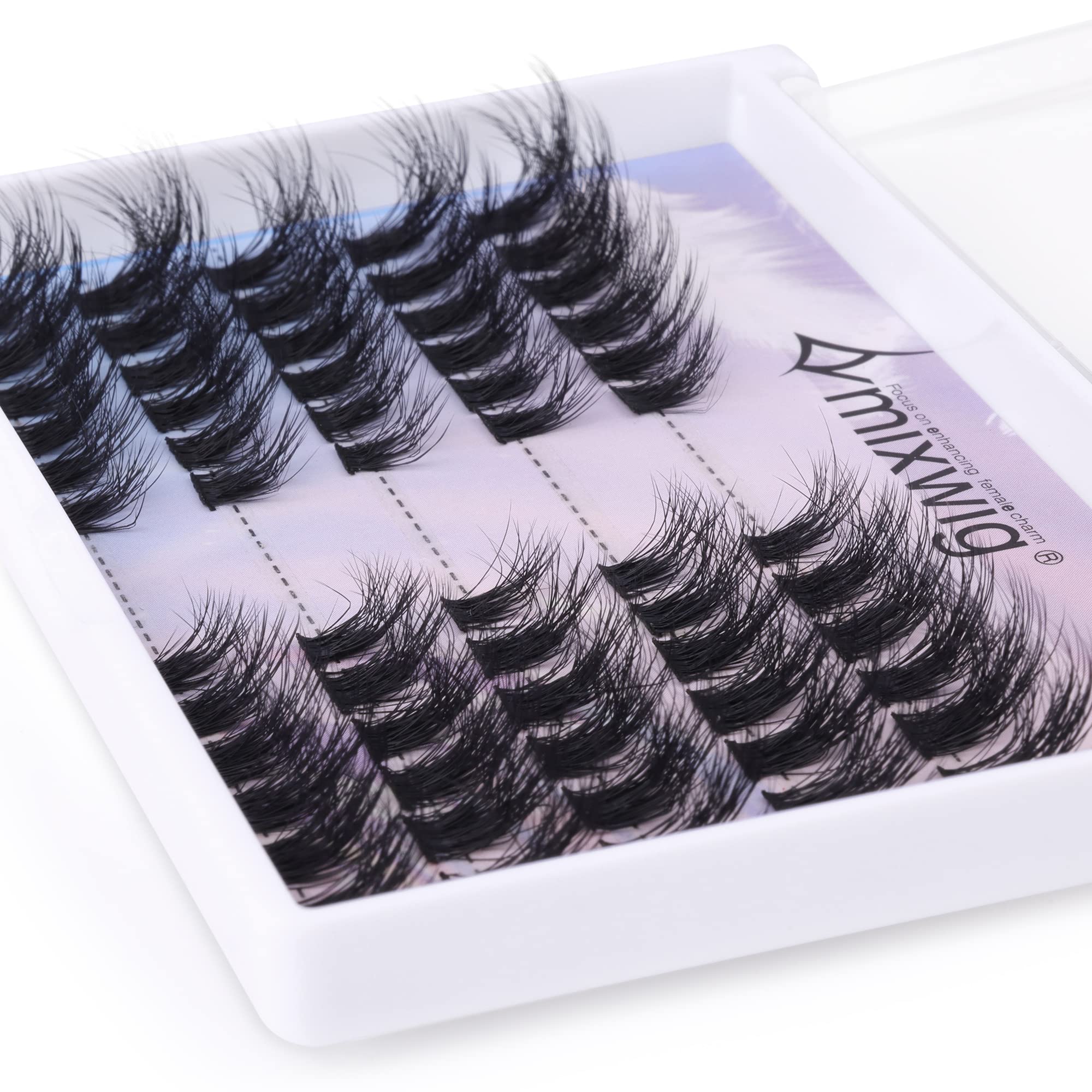 Lvmixwig Cluster Lashes Fluffy D Curl Cat Eye Lashes Dramatic Faux Mink Eyelashes Extensions Nartual look Individual Lashes DIY at Home 6D Volume False Eyelashes Flat Lashes, Black, 1.0 Count, 5Pack