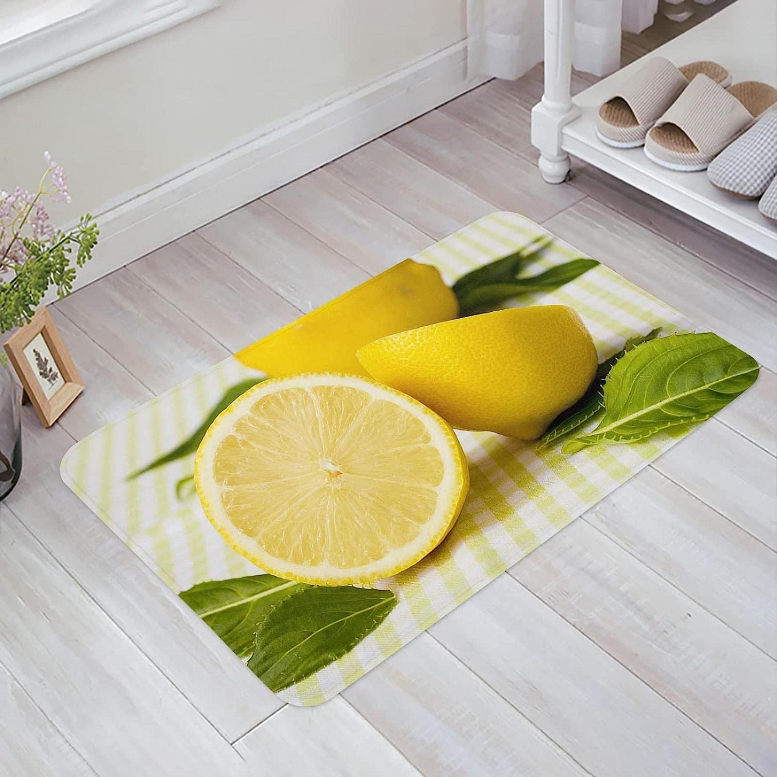 LTAETHC Kitchen Rug Floor Mat Yellow Summer Lemon Flannel Kitchen Mats, Cushioned Anti Fatigue with Non Slip Rubber Backed for Kitchen Bedroom Home Entrance - 16" x 24"