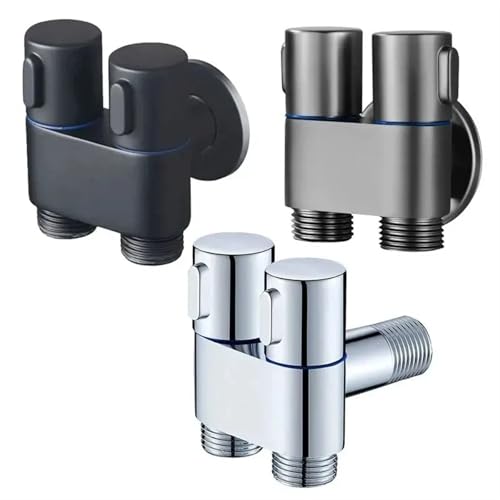 Zinc Alloy Angle Valve Wall Mount Toilet Bidet Sprayer Set One In Two Out Water Cleaning Sprayer For Bathroom Toilet Accessories 1Pcs(Sliver)